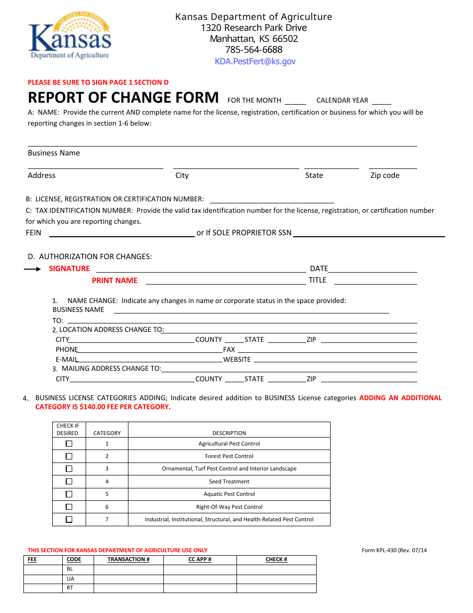 Form KPL-430 - Fill Out, Sign Online and Download Fillable PDF, Kansas ...