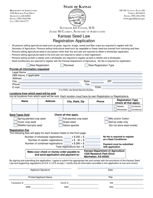 Kansas Kansas Seed Law Registration Application Download Fillable Pdf