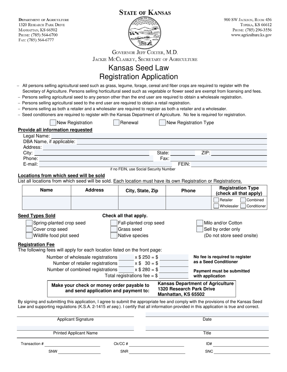 Kansas Kansas Seed Law Registration Application Download Fillable Pdf