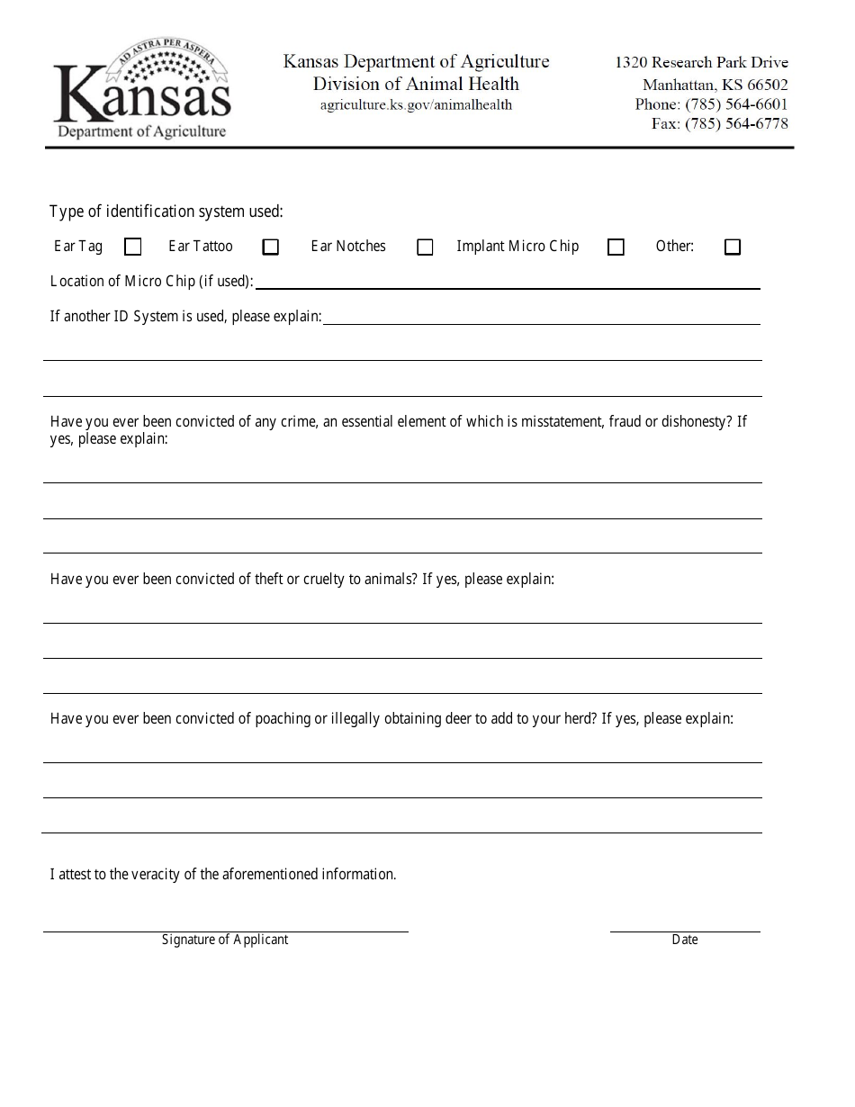 Kansas Application For Domesticated Deer Permit Fill Out Sign Online