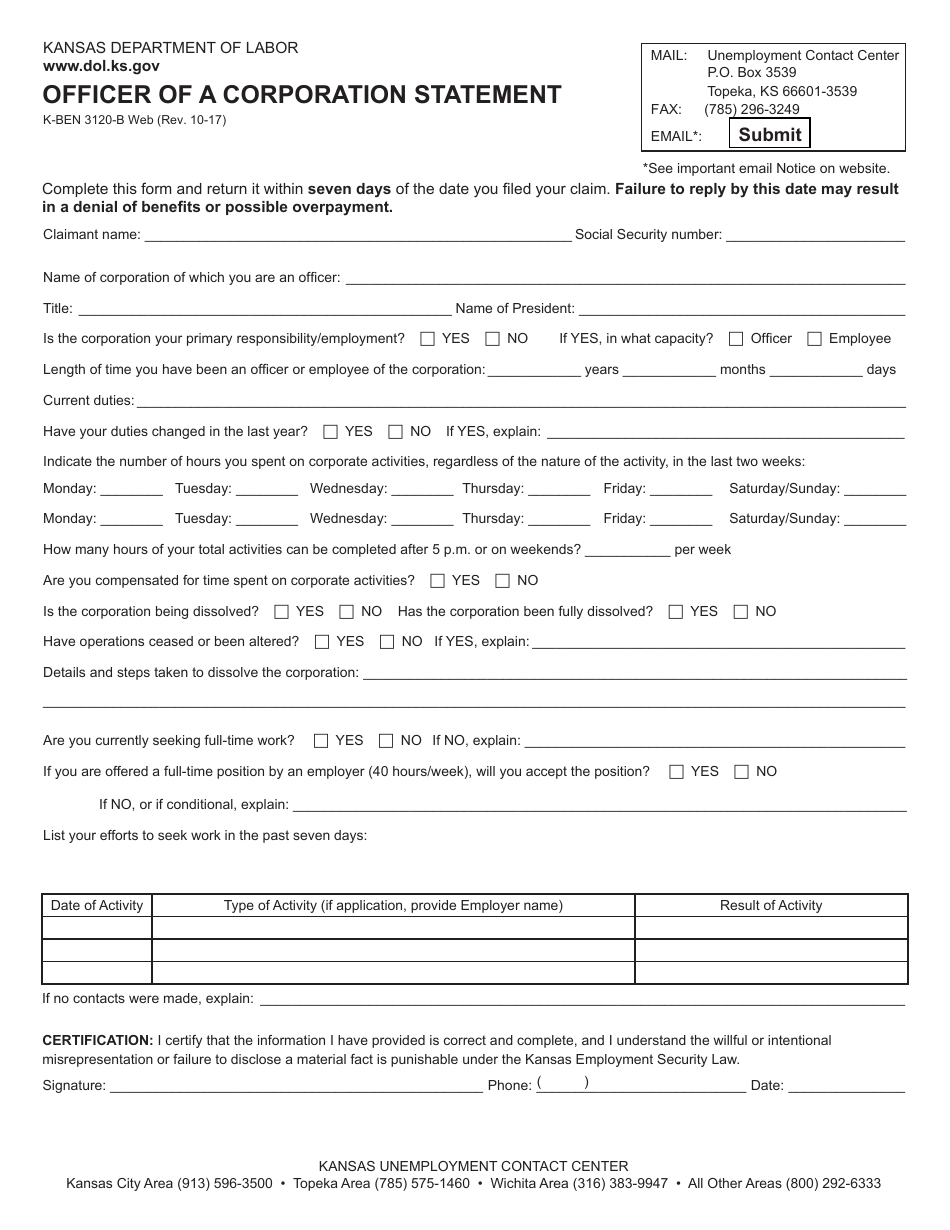 Form K-BEN3120-B - Fill Out, Sign Online and Download Fillable PDF ...