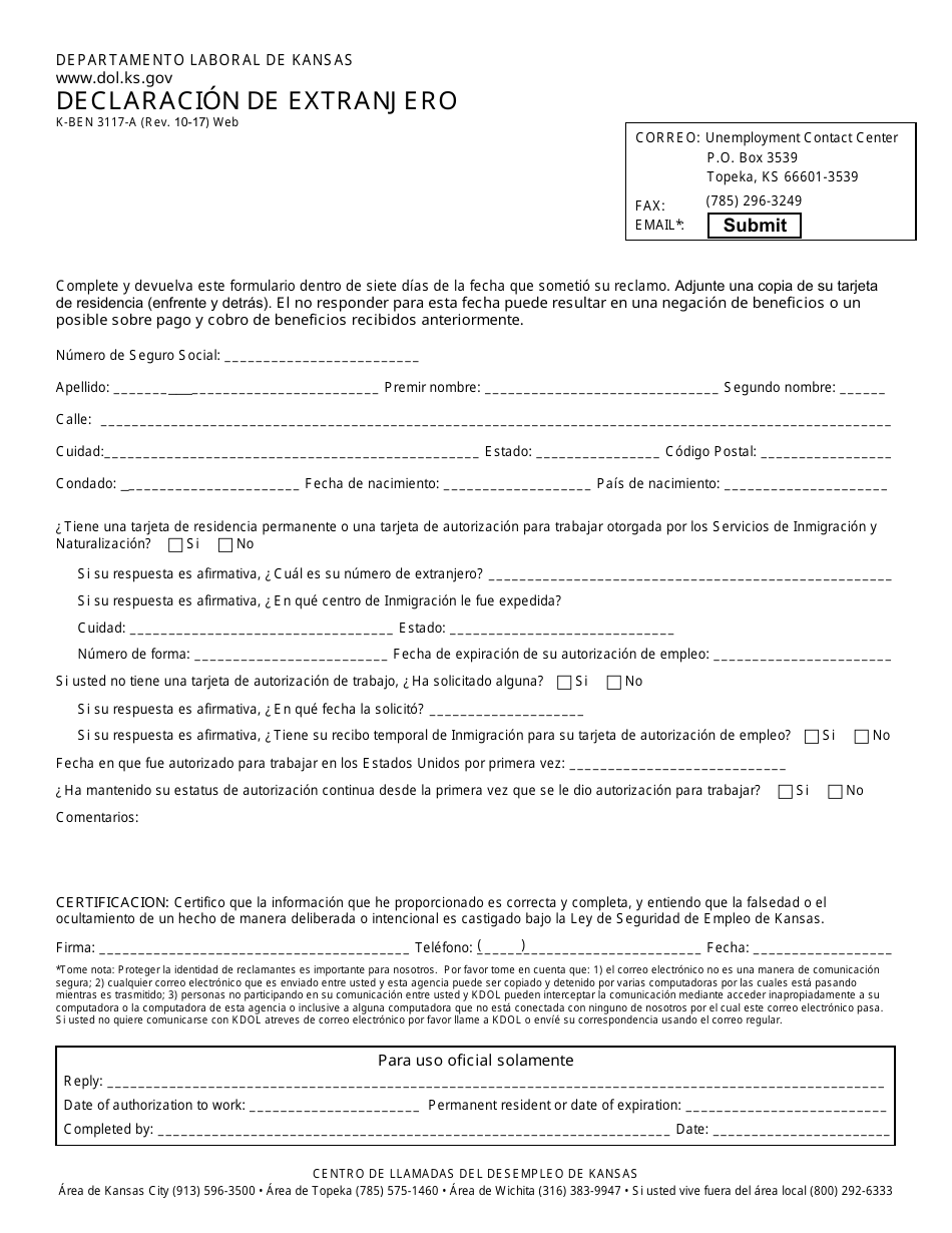 Formulario K-BEN3117-A - Fill Out, Sign Online and Download Fillable ...