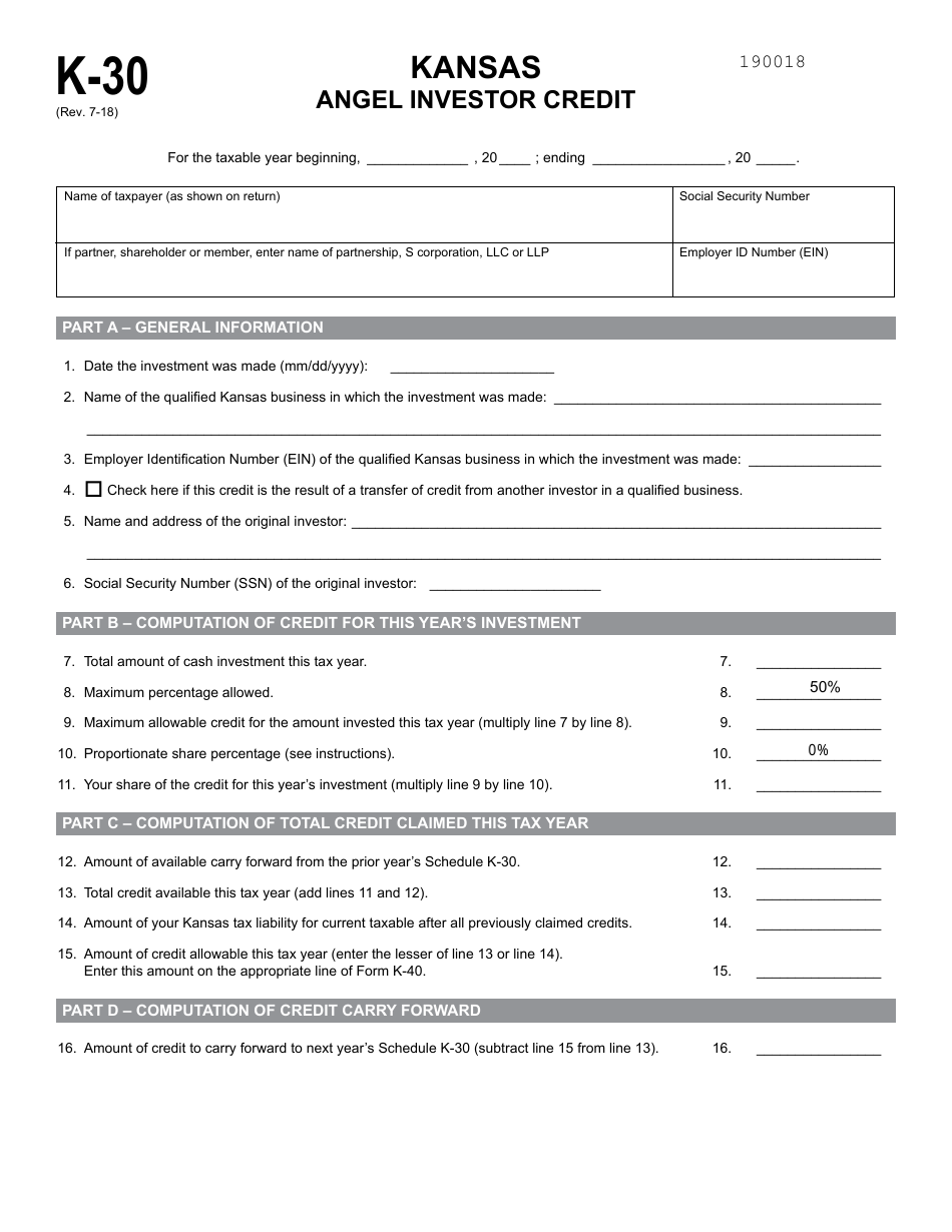 Form K-30 - Fill Out, Sign Online and Download Fillable PDF, Kansas ...