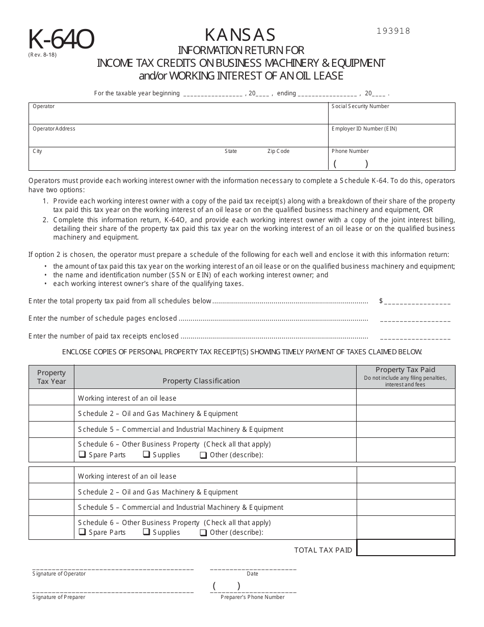 Form K-64O - Fill Out, Sign Online and Download Printable PDF, Kansas ...