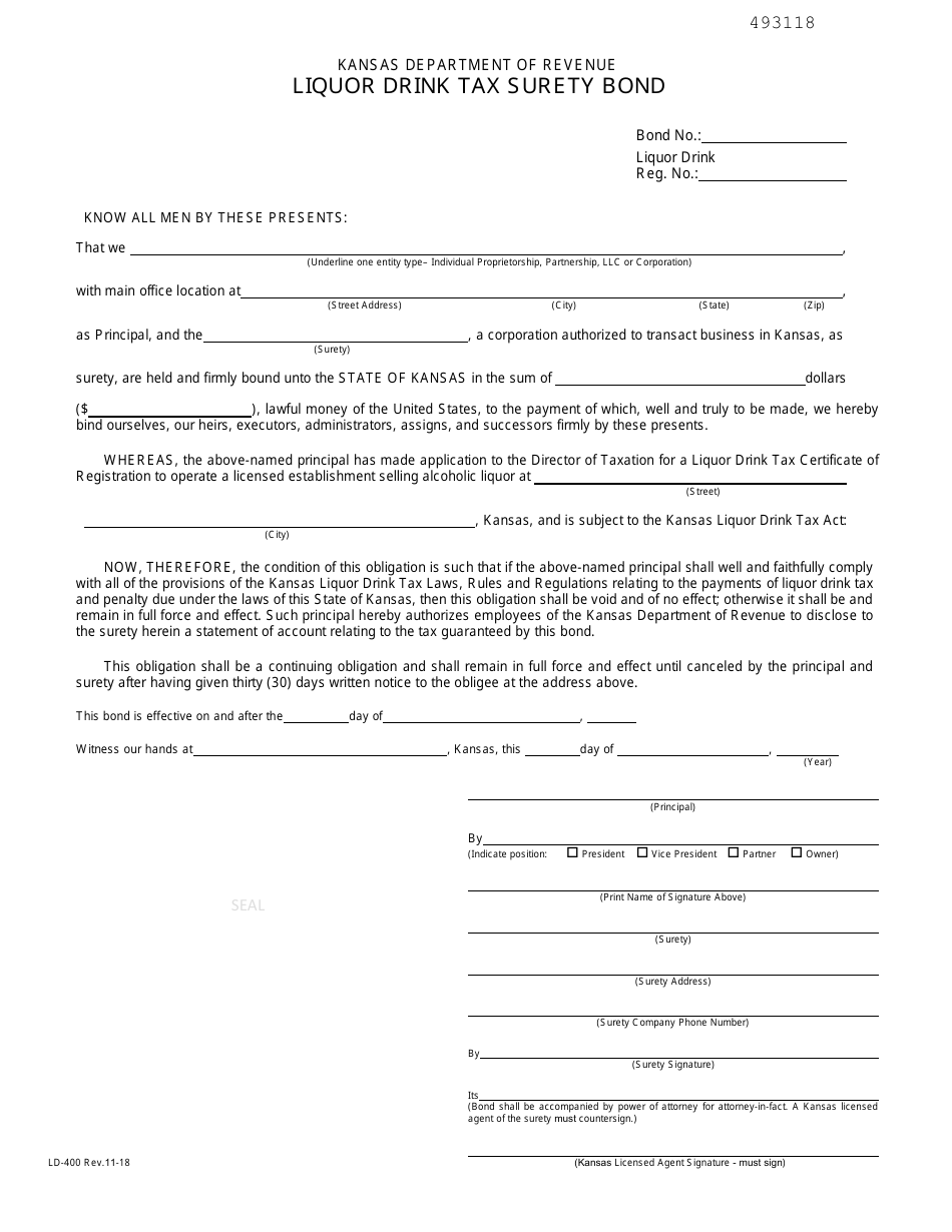 Form LD-400 - Fill Out, Sign Online and Download Fillable PDF, Kansas ...