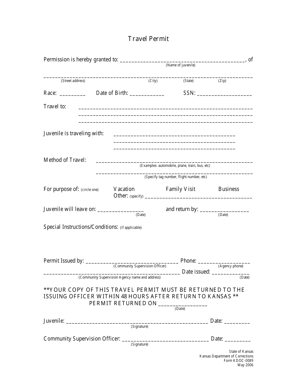Form KDOC-0089 - Fill Out, Sign Online and Download Fillable PDF ...