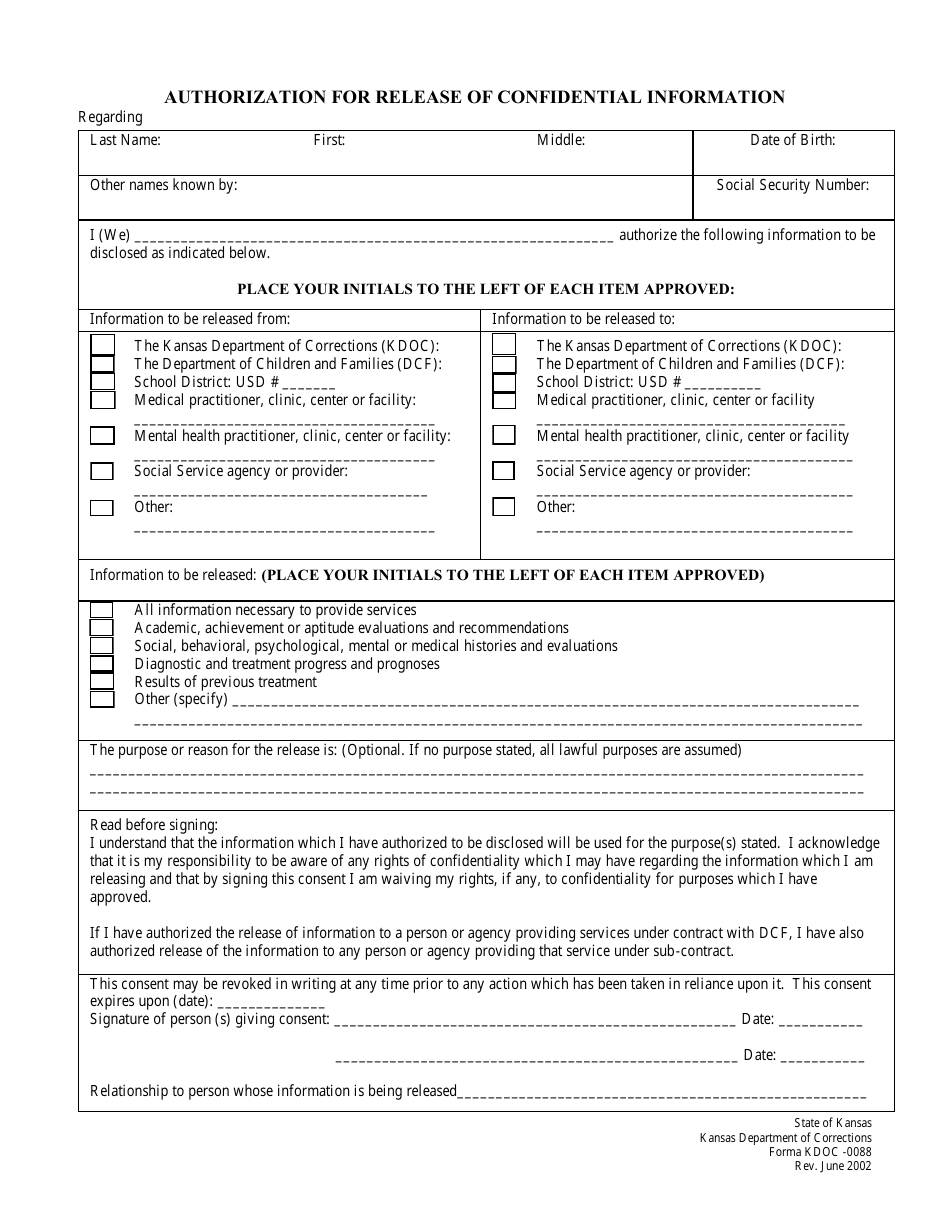 Form KDOC-0088 - Fill Out, Sign Online and Download Fillable PDF ...