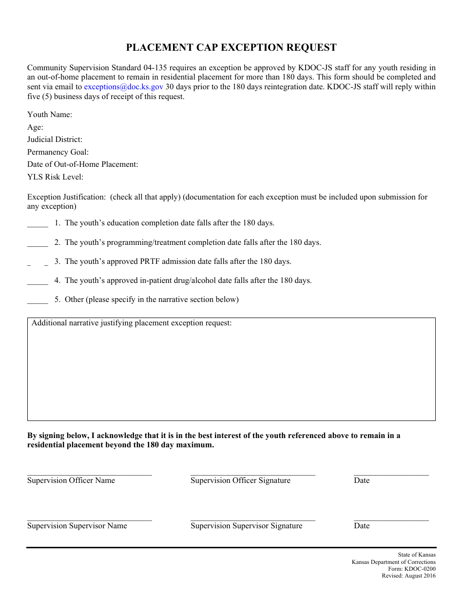 Form KDOC-0200 - Fill Out, Sign Online and Download Fillable PDF ...
