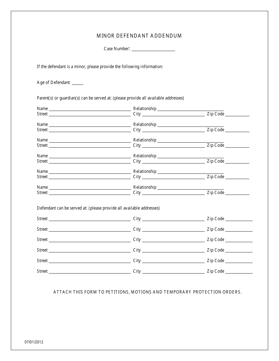 Kansas Minor Defendant Addendum Form - Fill Out, Sign Online and ...