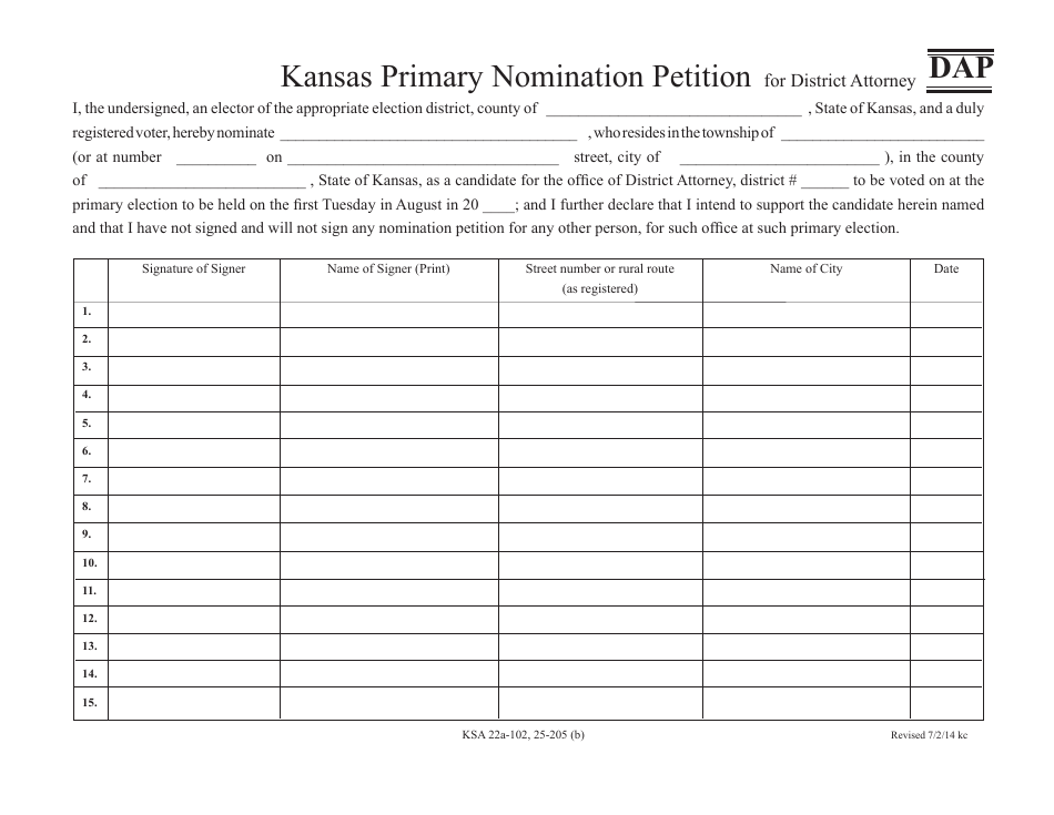 Form DAP - Fill Out, Sign Online and Download Printable PDF, Kansas ...