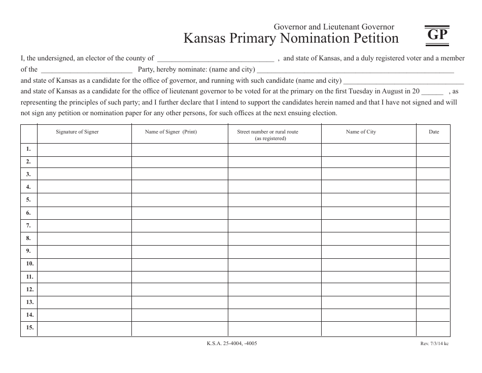 Form GP - Fill Out, Sign Online and Download Printable PDF, Kansas ...