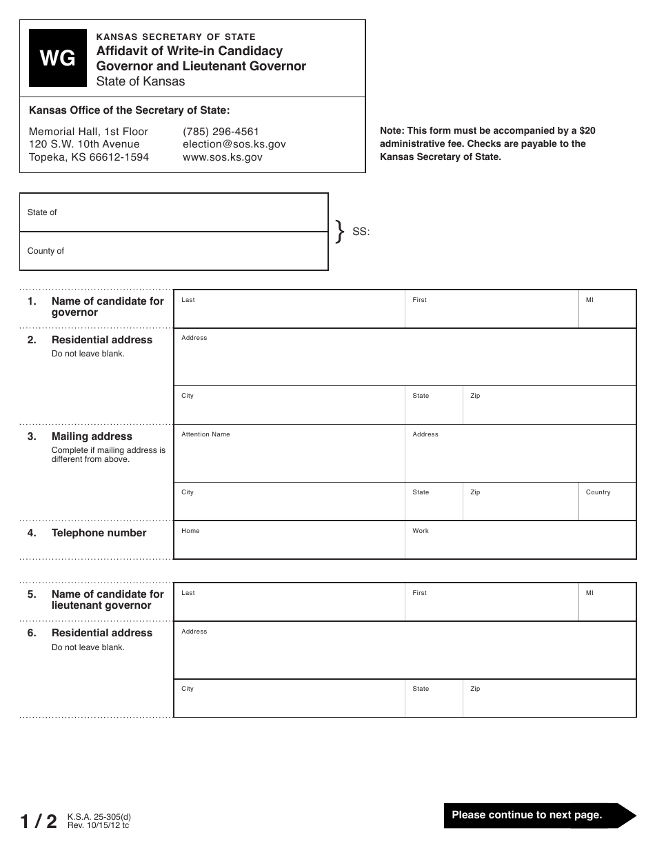 Form WG - Fill Out, Sign Online and Download Printable PDF, Kansas ...