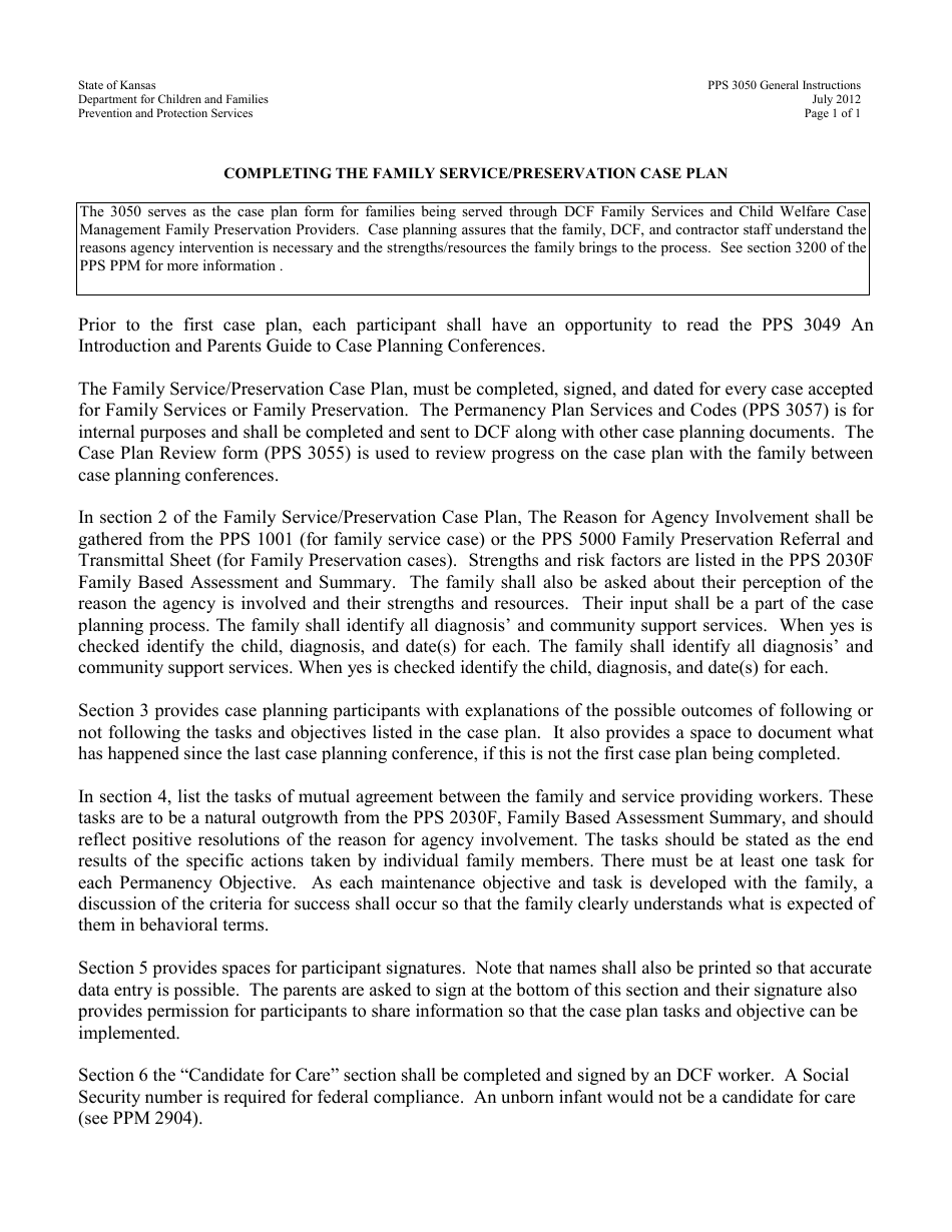 Download Instructions for Form PPS3050 Family Service/Preservation Case ...