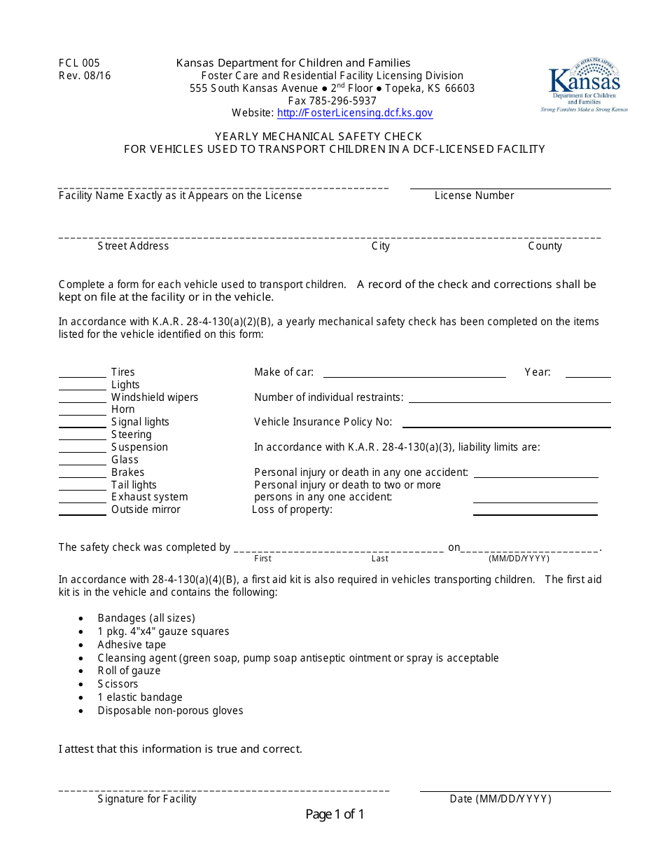 Form FCL005 - Fill Out, Sign Online and Download Printable PDF, Kansas ...