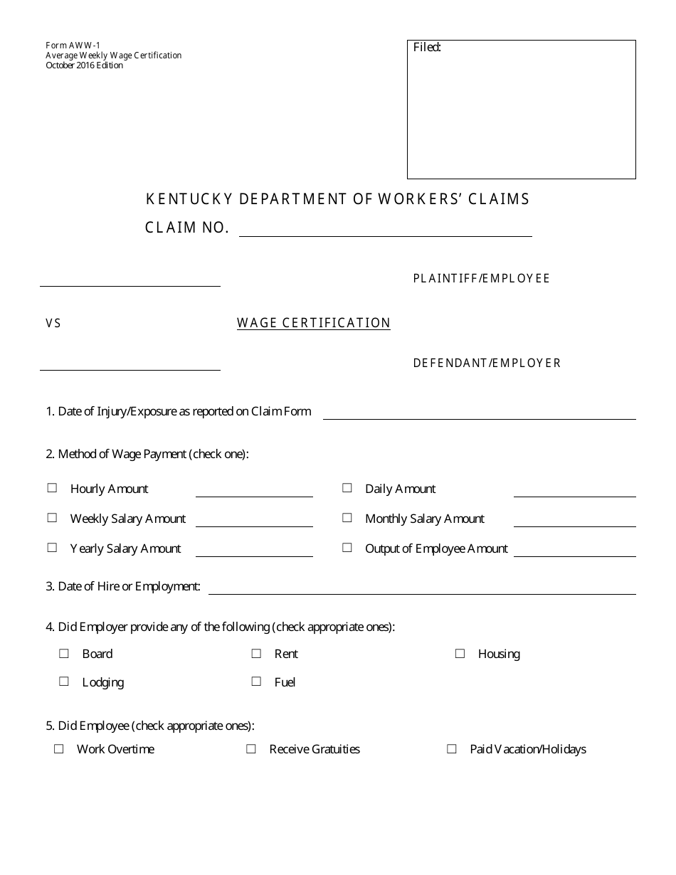 Form AWW-1 - Fill Out, Sign Online and Download Printable PDF, Kentucky ...