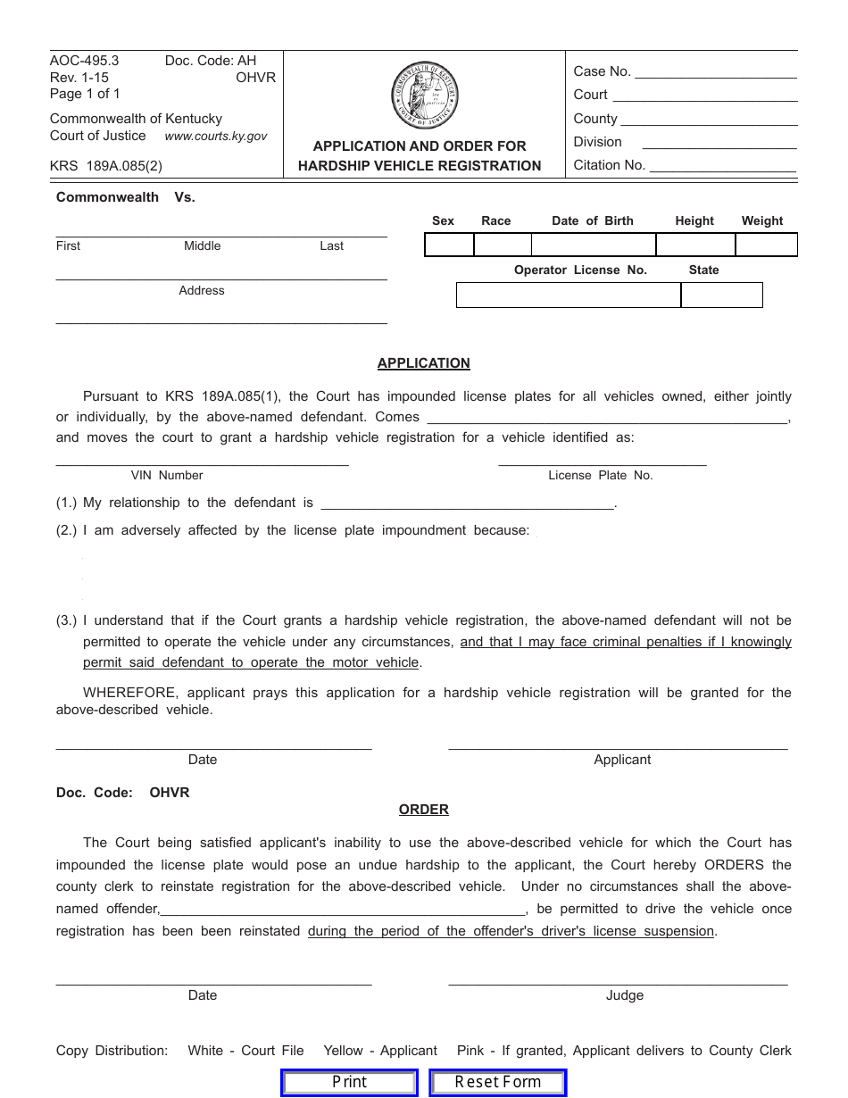 Form AOC-495.3 - Fill Out, Sign Online and Download Fillable PDF ...