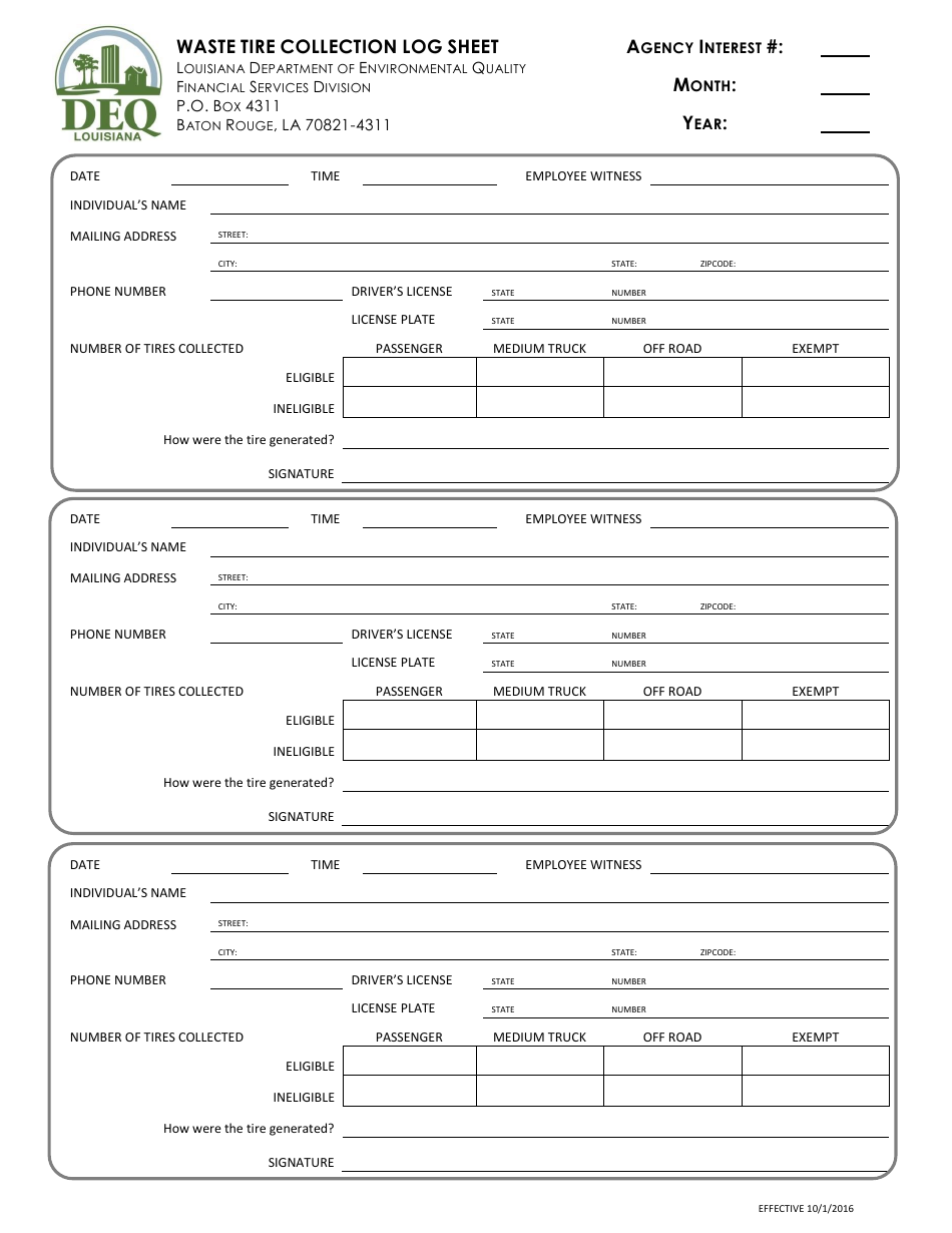 Louisiana Waste Tire Collection Log Sheet - Fill Out, Sign Online and ...