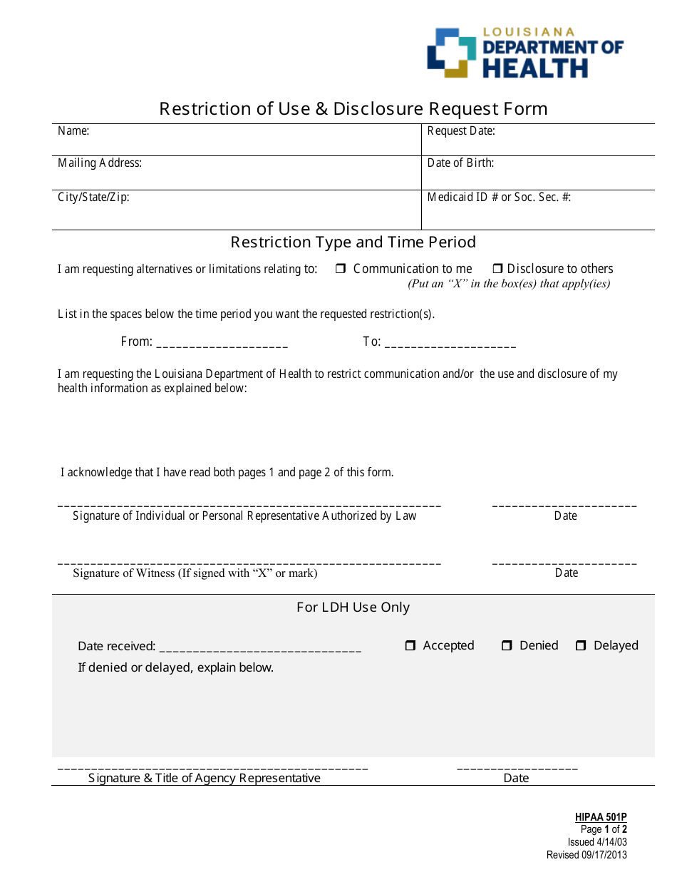 Form HIPPA501P - Fill Out, Sign Online and Download Printable PDF, Louisiana | Templateroller