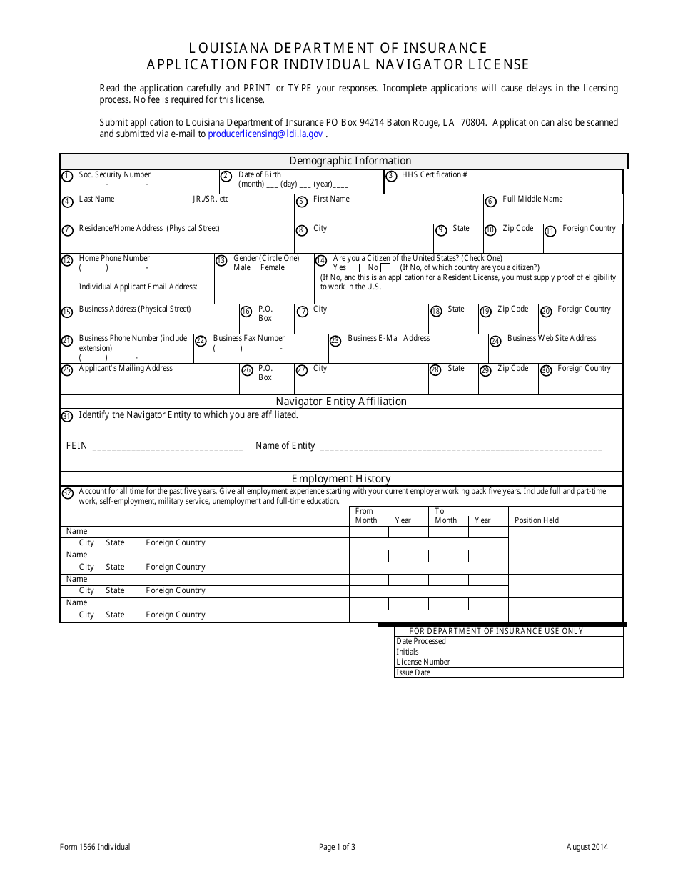 Form 1566 INDIVIDUAL - Fill Out, Sign Online and Download Fillable PDF ...