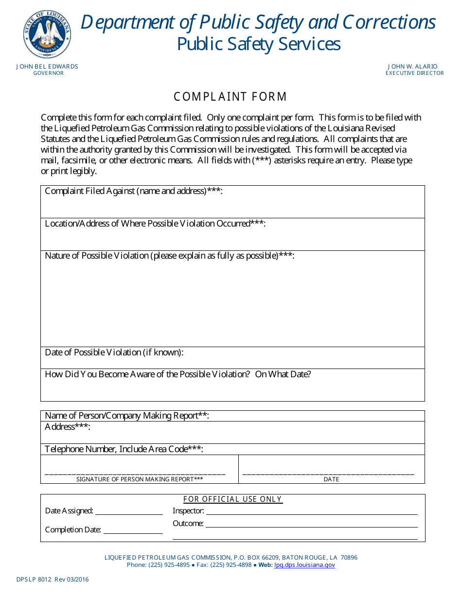 Form DPSLP8012 - Fill Out, Sign Online and Download Fillable PDF ...