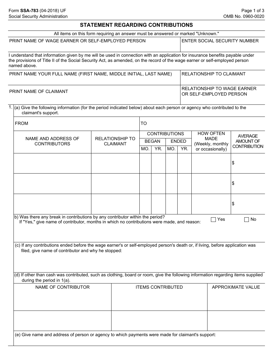 Form SSA-783 - Fill Out, Sign Online and Download Fillable PDF ...