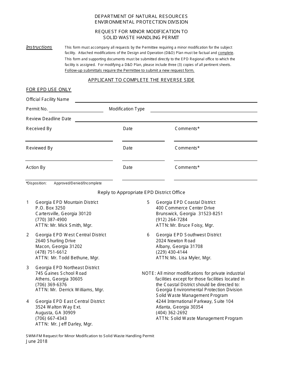 Georgia (United States) Request for Minor Modification to Solid Waste ...