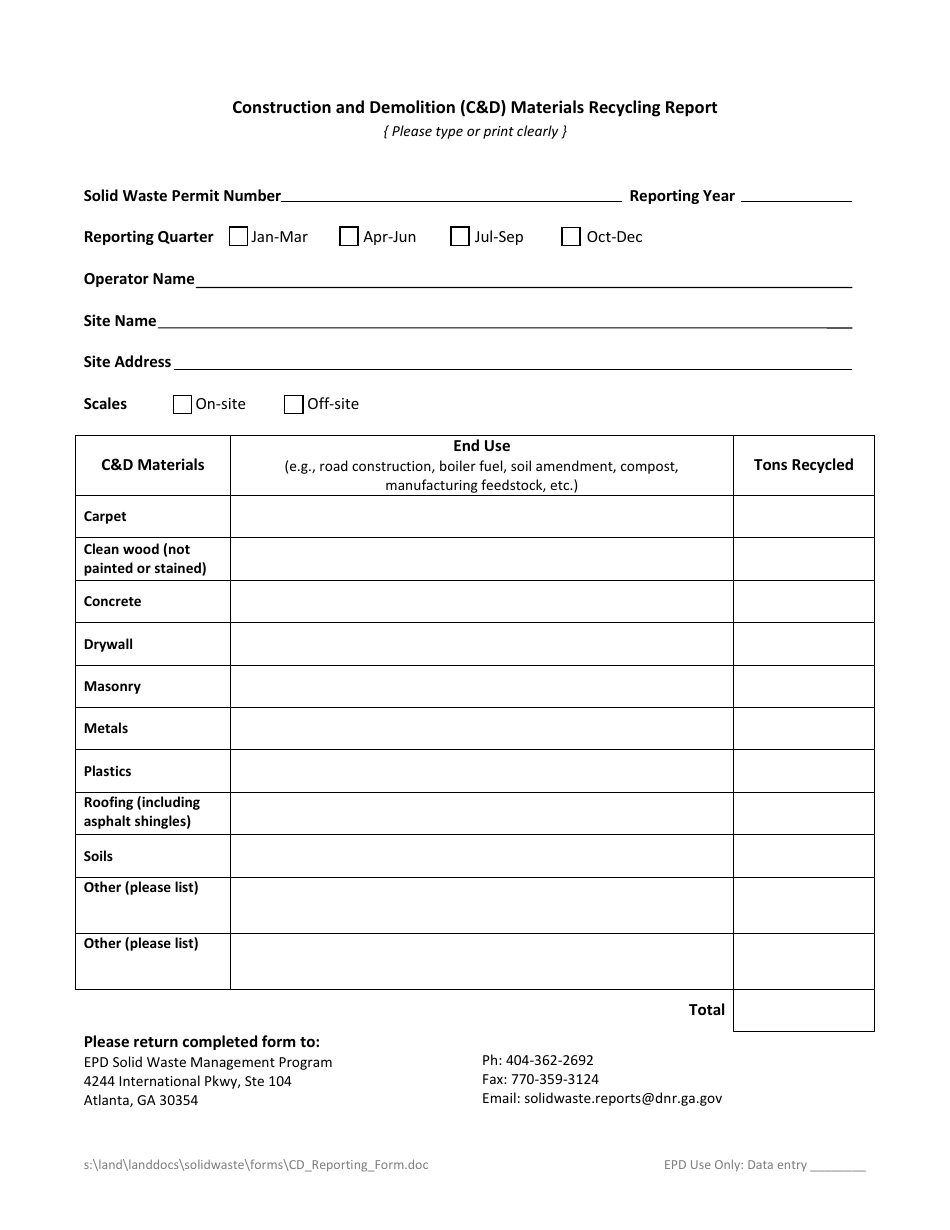 Georgia (United States) Construction and Demolition (C&d) Materials ...