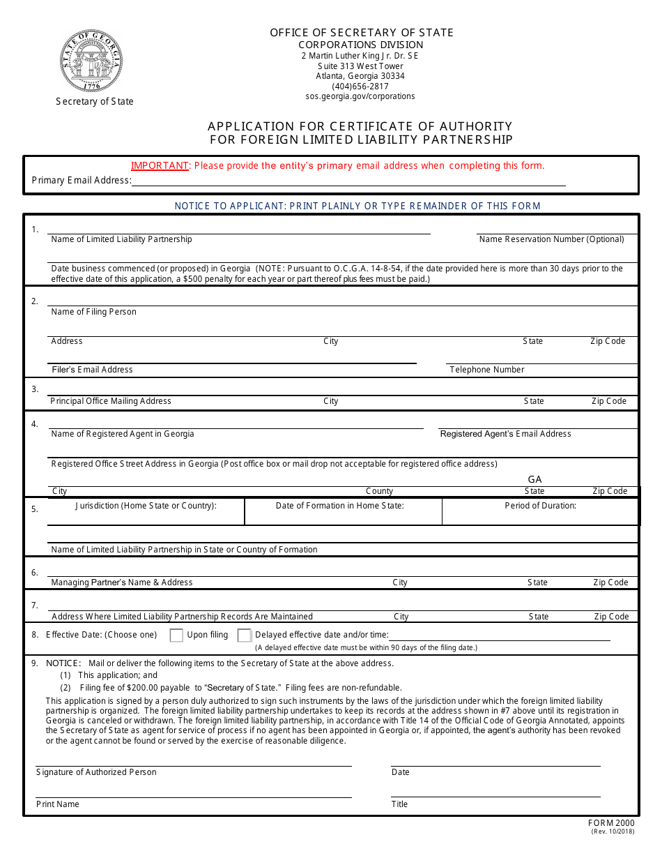 Form 2000 - Fill Out, Sign Online and Download Fillable PDF, Georgia ...
