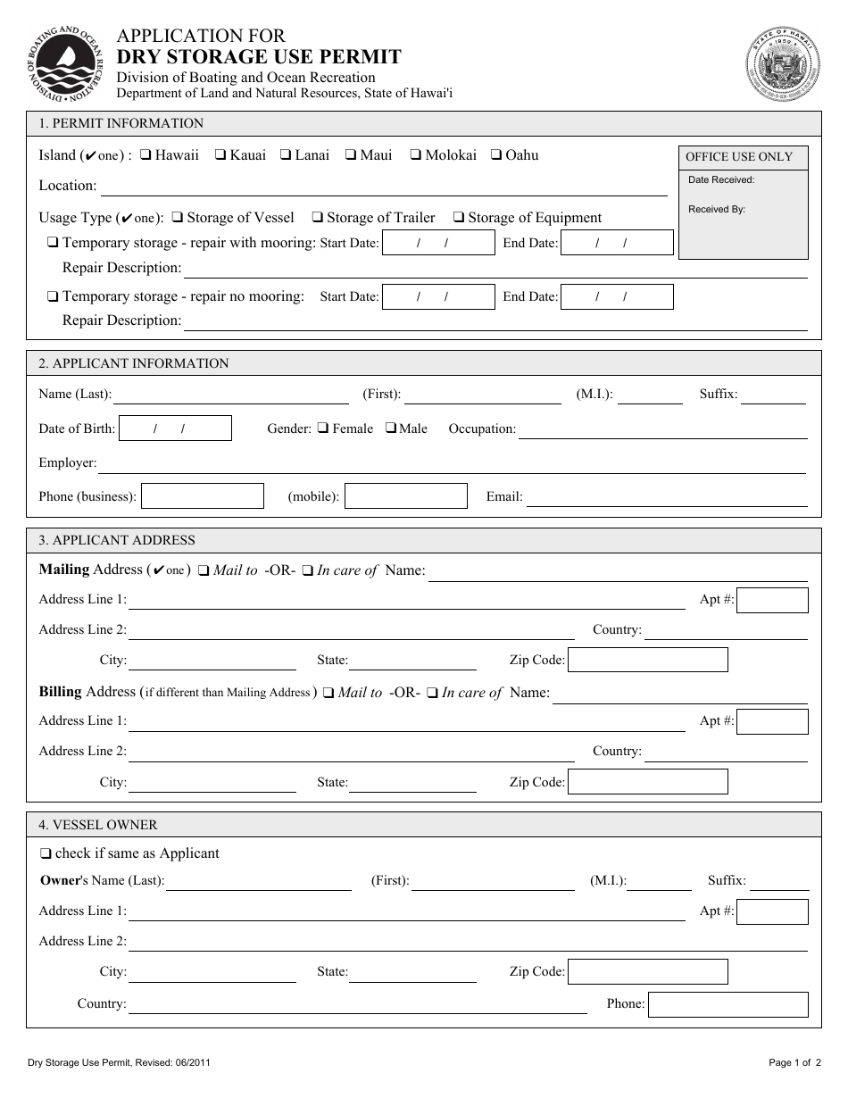 Hawaii Application for Dry Storage Use Permit - Fill Out, Sign Online ...