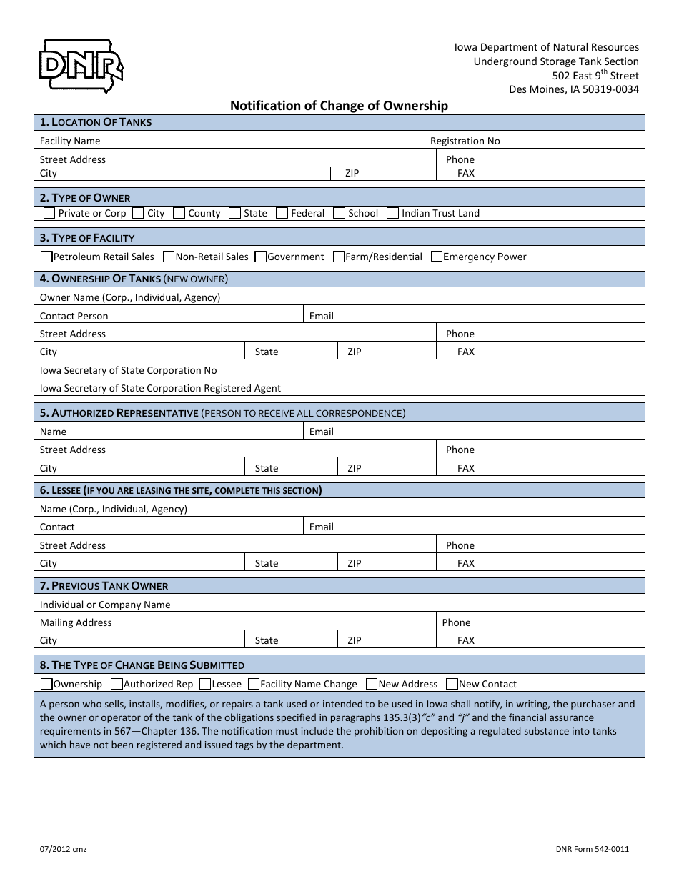 DNR Form 542-0011 - Fill Out, Sign Online and Download Fillable PDF, Iowa | Templateroller