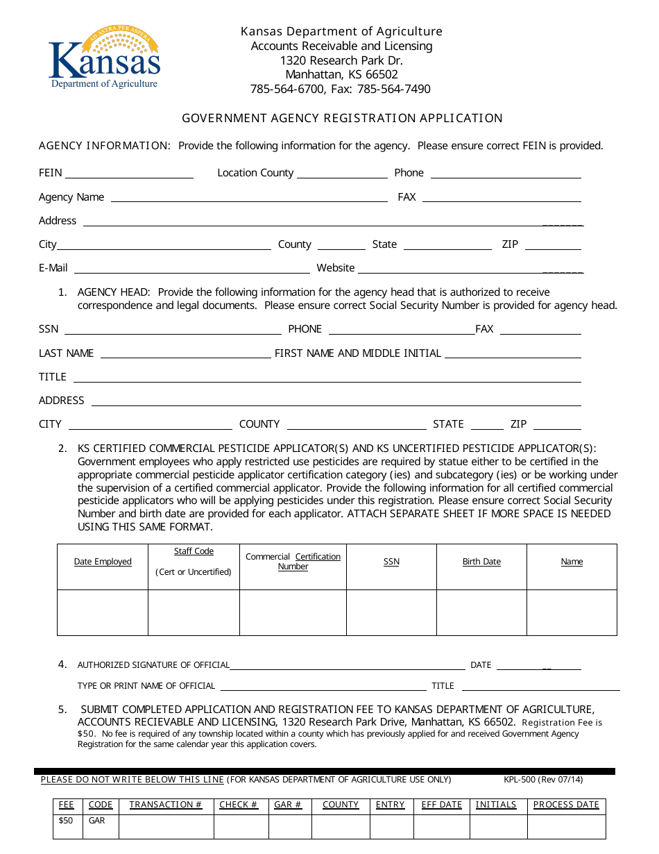Form KPL-500 - Fill Out, Sign Online and Download Fillable PDF, Kansas ...