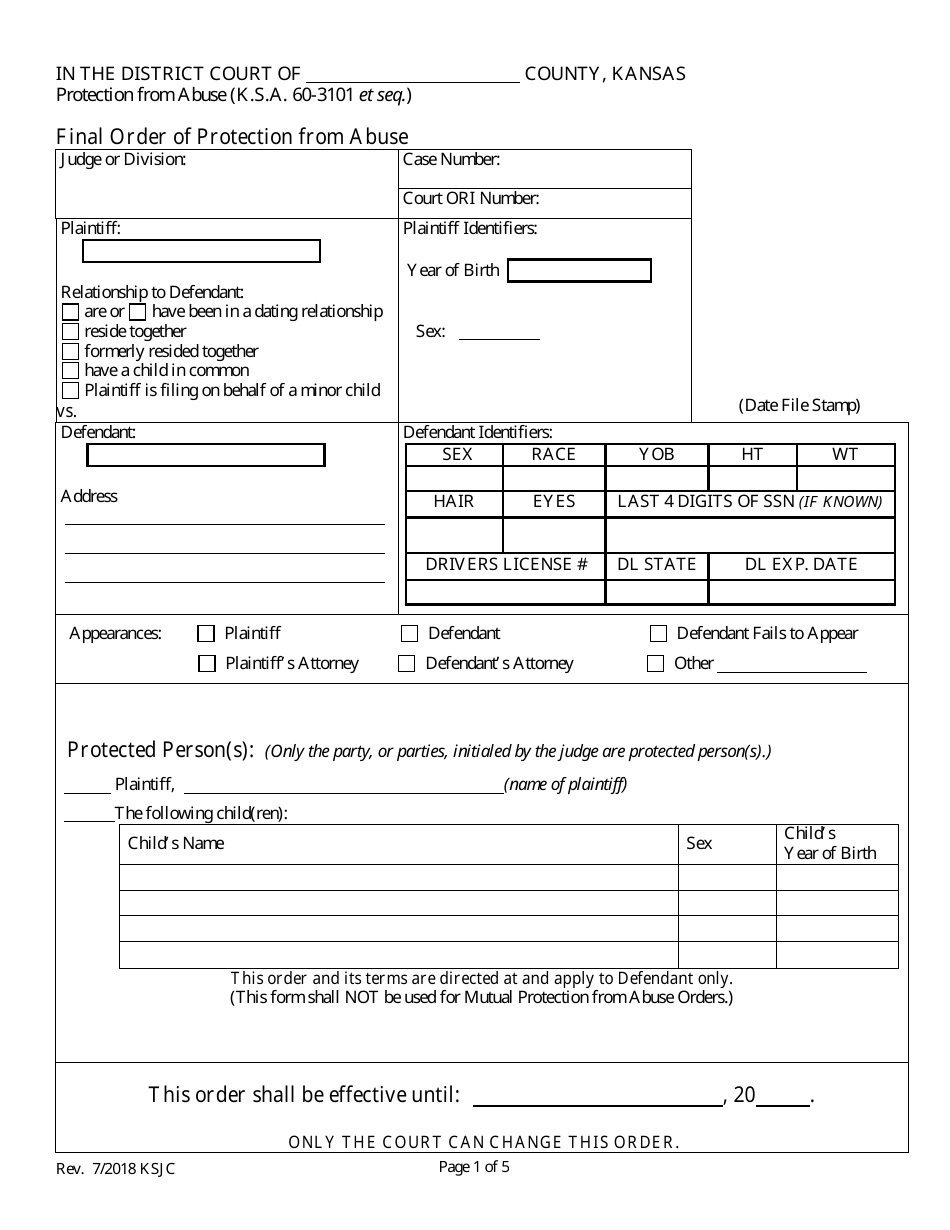 Kansas Final Order of Protection From Abuse - Fill Out, Sign Online and ...