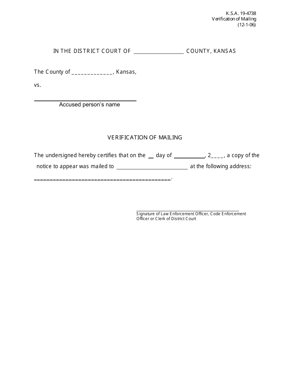 Kansas Verification of Mailing - Fill Out, Sign Online and Download PDF ... Kansas Verification of Mailing - Fill Out, Sign Online and Download PDF ...