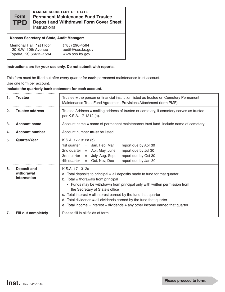 Form TPD - Fill Out, Sign Online and Download Fillable PDF, Kansas ...