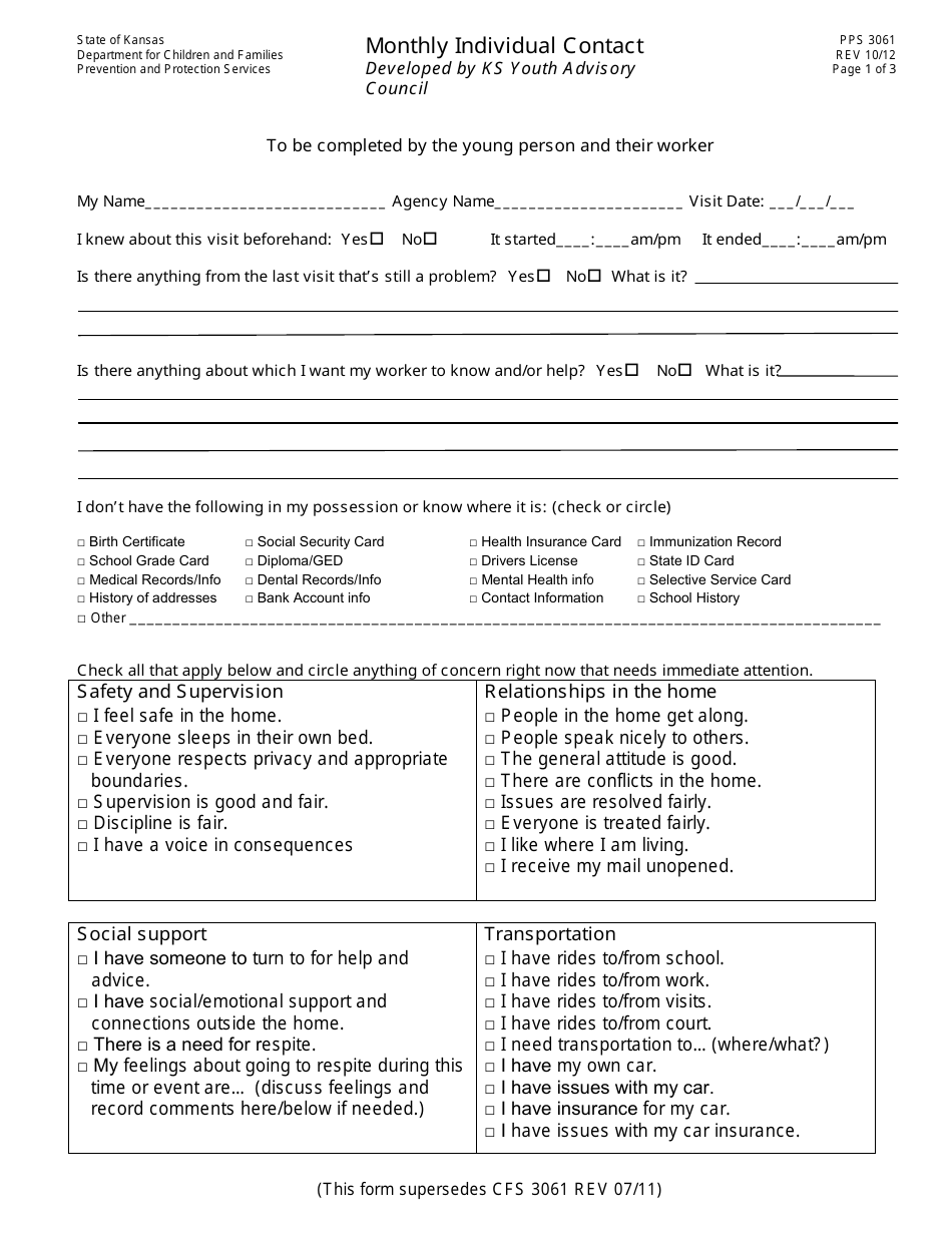 Form PPS3061 - Fill Out, Sign Online and Download Printable PDF, Kansas ...
