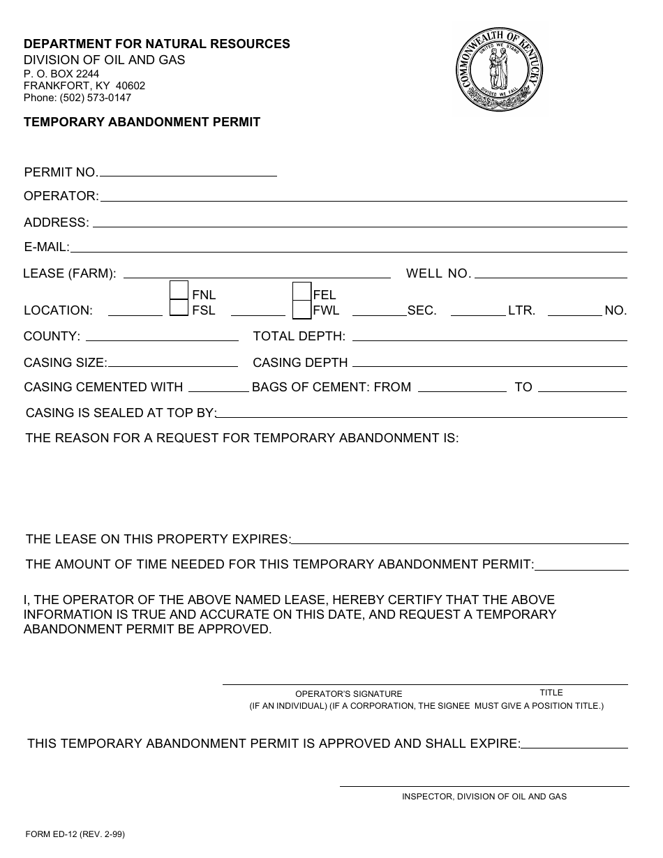 Form ED-12 - Fill Out, Sign Online and Download Fillable PDF, Kentucky ...