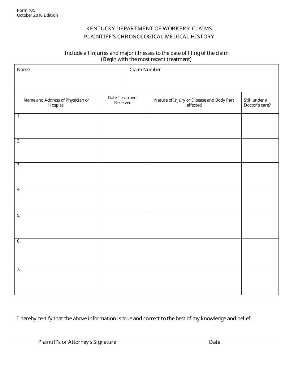 Form 105 - Fill Out, Sign Online and Download Printable PDF, Kentucky ...