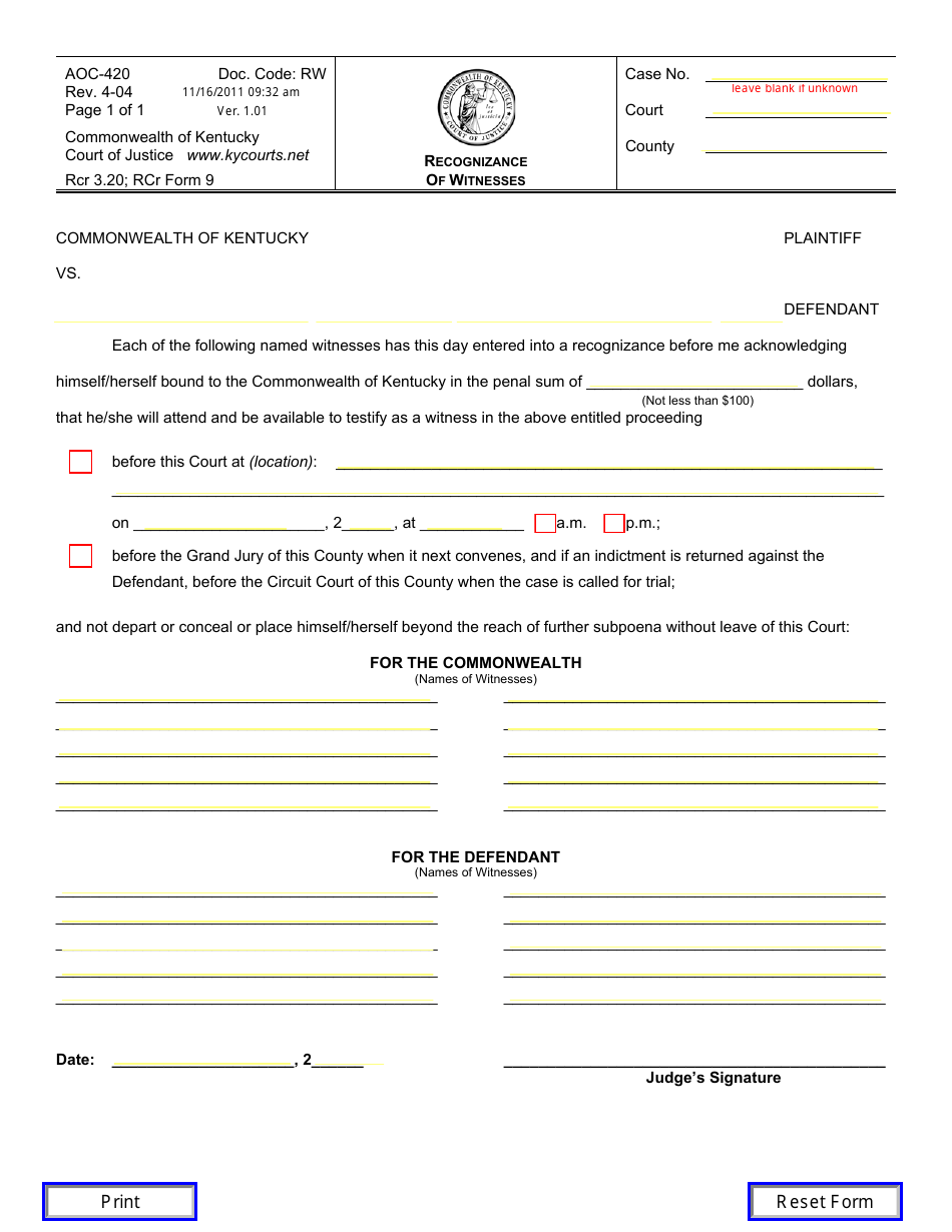 Form AOC-420 - Fill Out, Sign Online and Download Fillable PDF ...