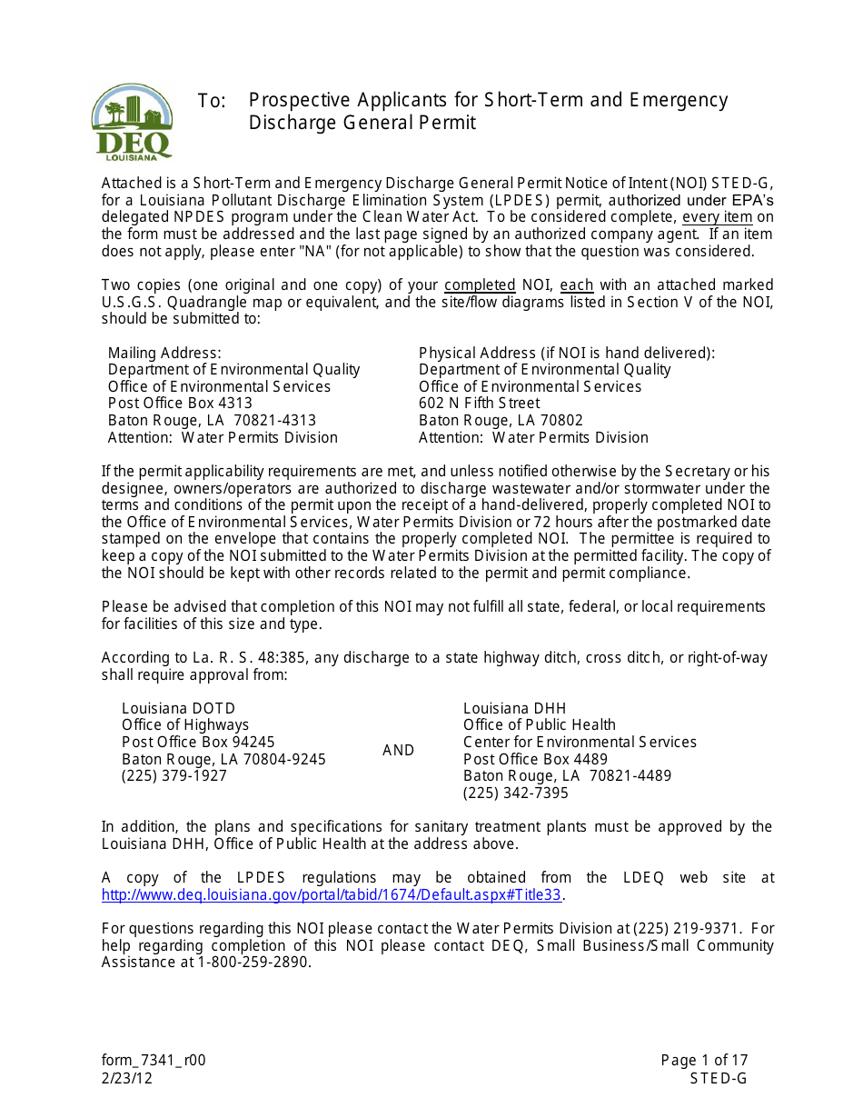 Form 7341 (STED-G) - Fill Out, Sign Online and Download Printable PDF, Louisiana | Templateroller