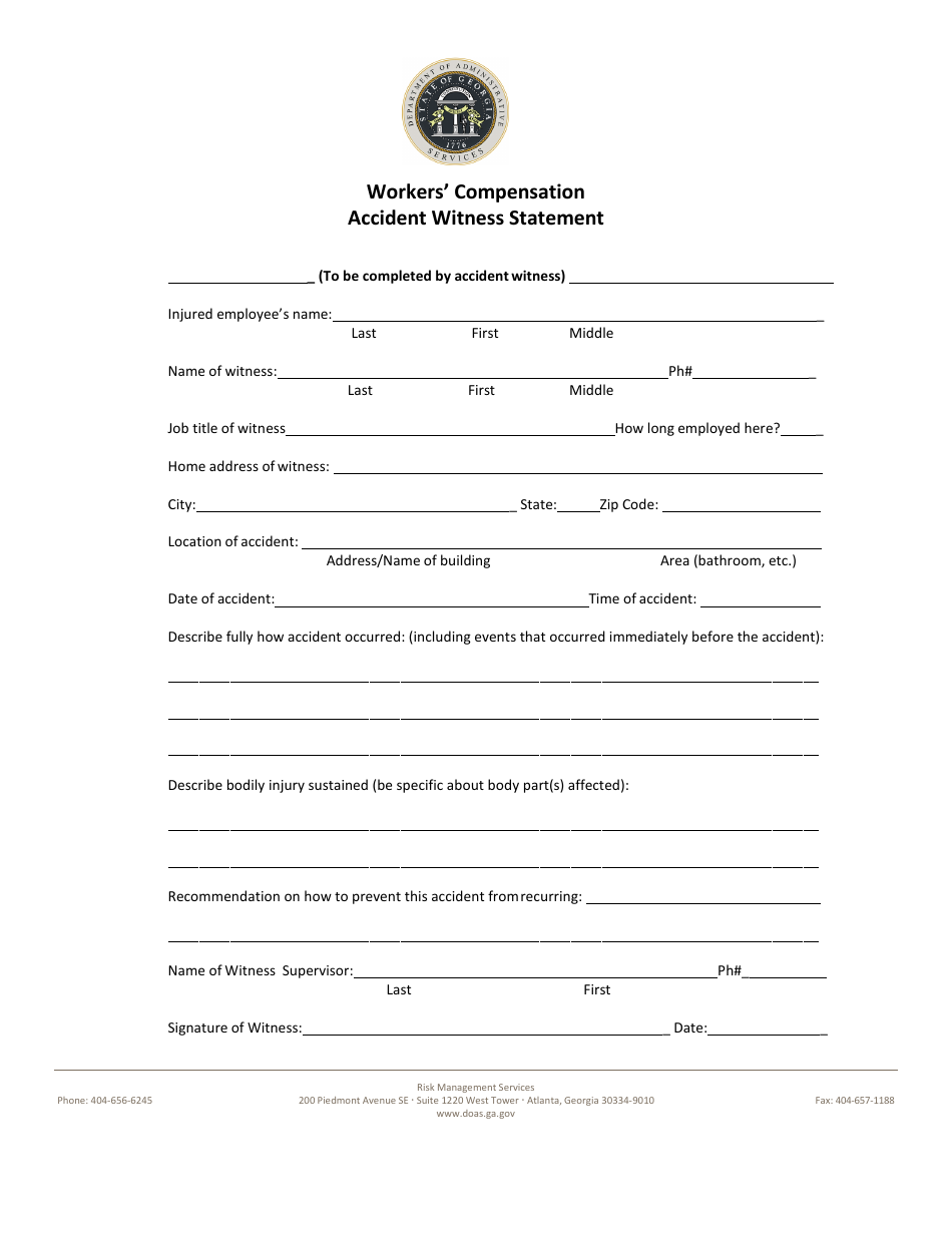 Georgia (United States) Workers' Compensation Accident Witness ...