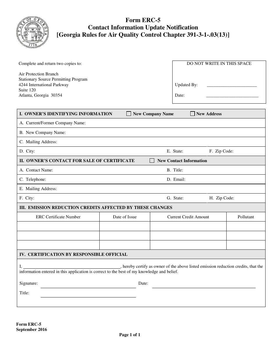 Form ERC-5 - Fill Out, Sign Online and Download Printable PDF, Georgia ...