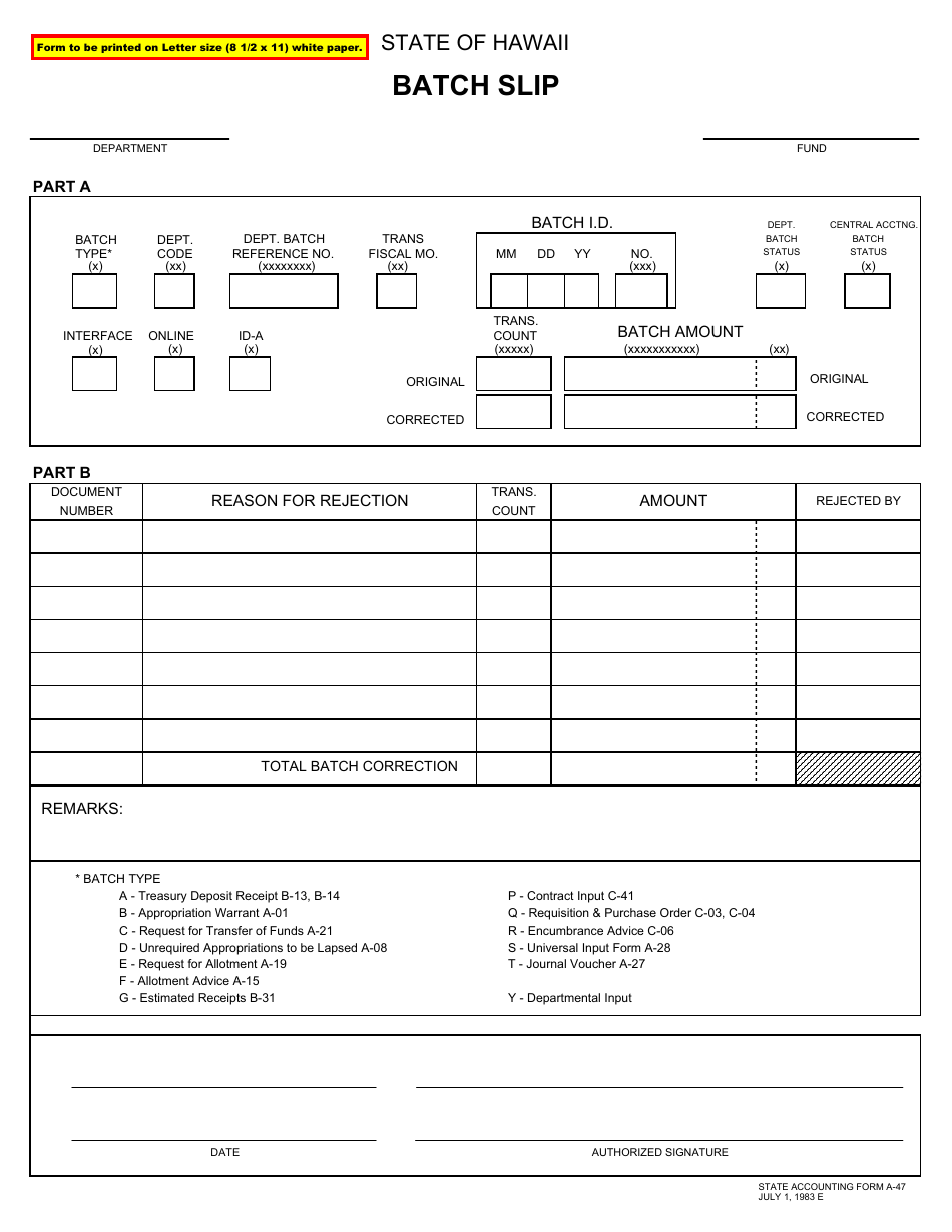 Form A-47 - Fill Out, Sign Online and Download Fillable PDF, Hawaii ...