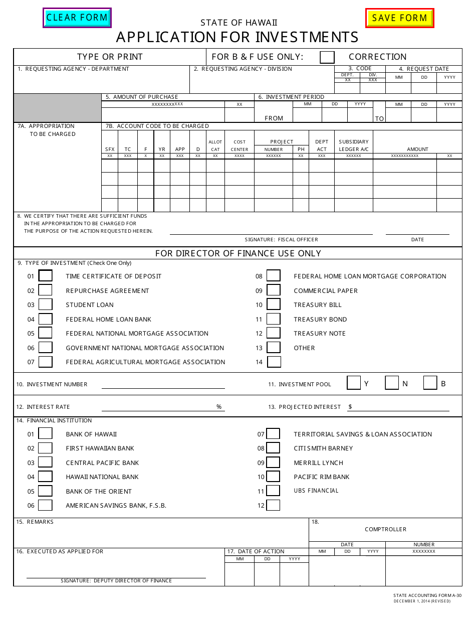Form A-30 - Fill Out, Sign Online and Download Fillable PDF, Hawaii ...