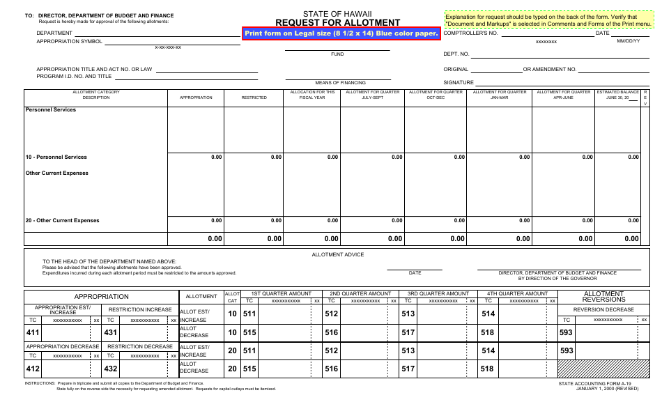 Form A-19 - Fill Out, Sign Online and Download Fillable PDF, Hawaii ...