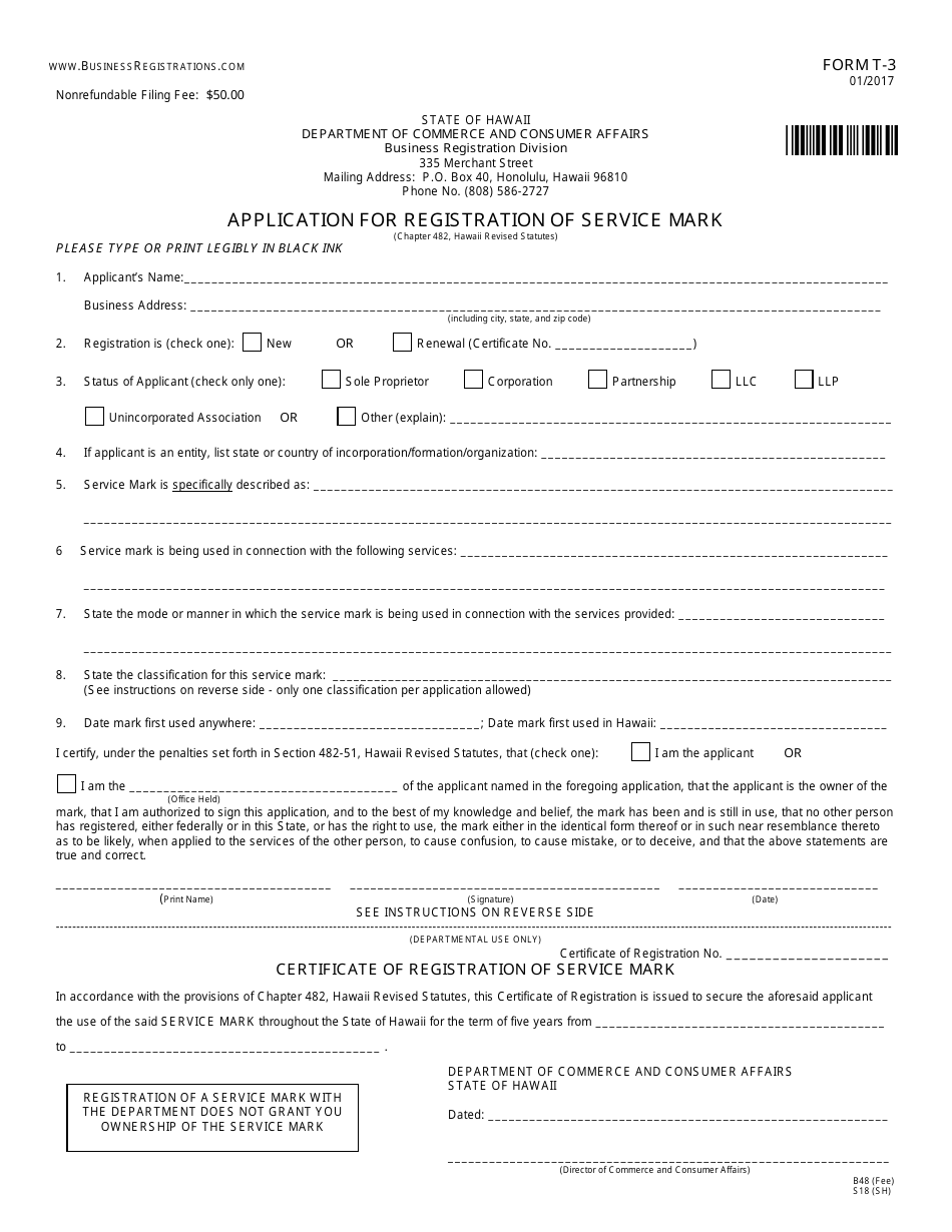 Form T-3 - Fill Out, Sign Online and Download Fillable PDF, Hawaii ...