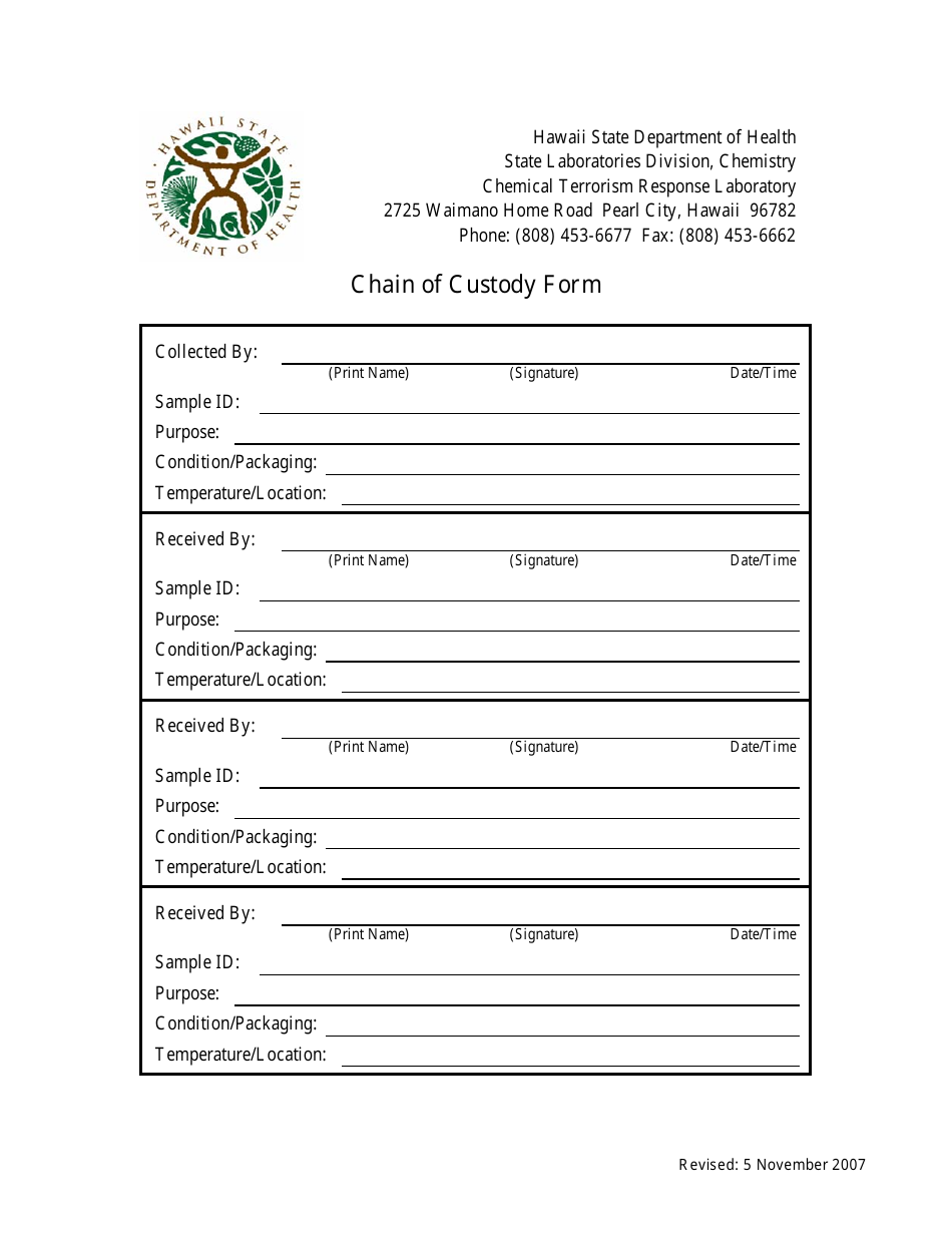 Printable Chain Of Custody Form Template
