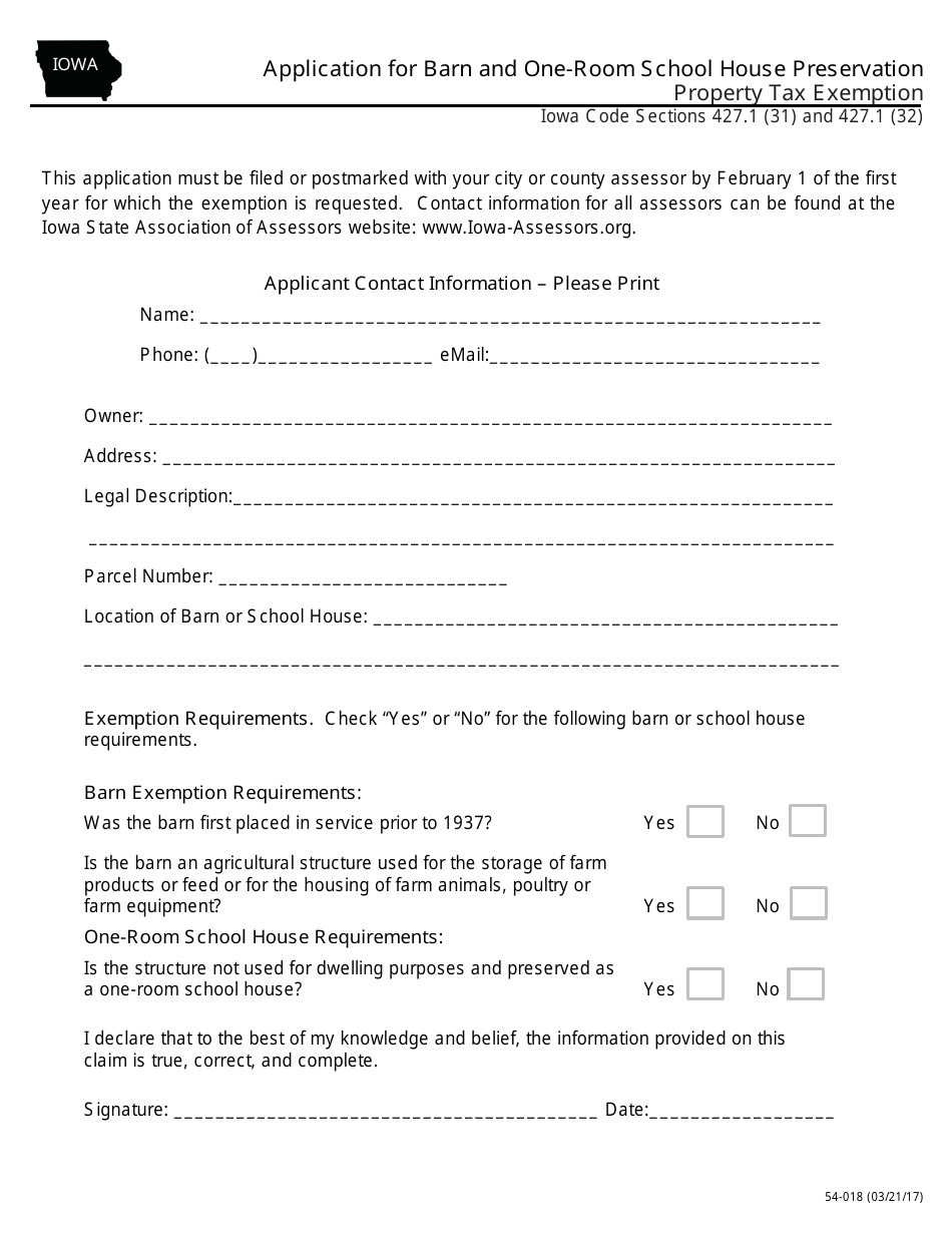 Form 54-018 - Fill Out, Sign Online and Download Fillable PDF, Iowa ...