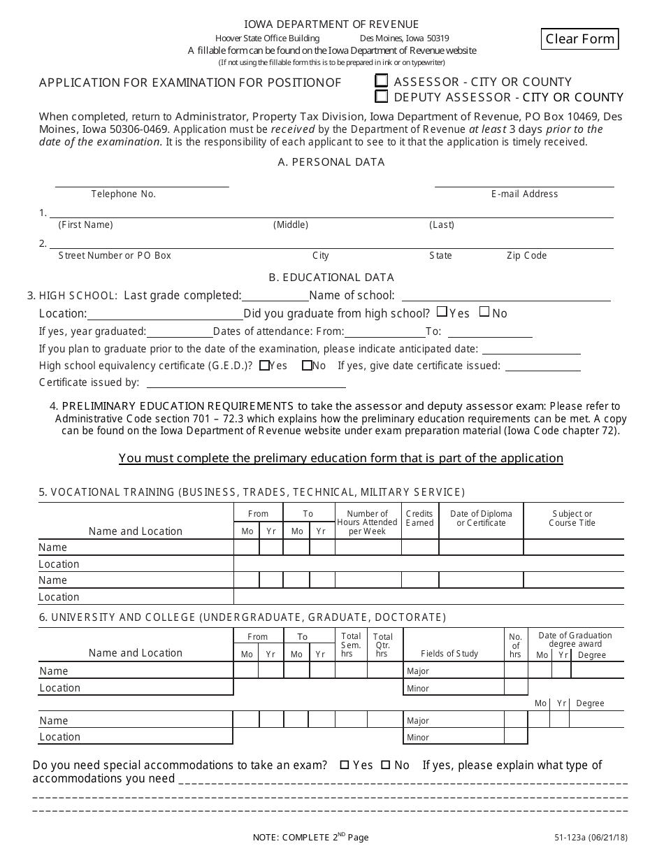 Form 51-123 - Fill Out, Sign Online and Download Fillable PDF, Iowa ...