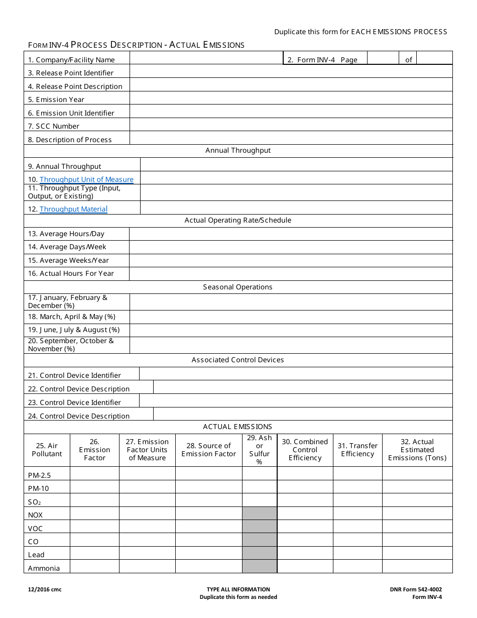 DNR Form 542-4002 (INV-4) - Fill Out, Sign Online and Download Fillable ...