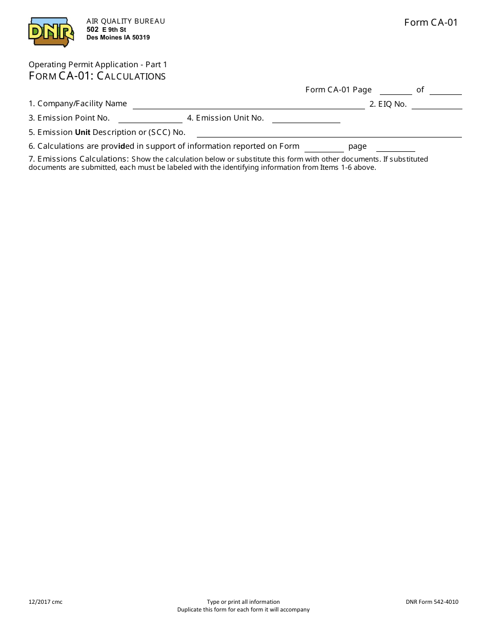 DNR Form 542-4010 (CA-01) Part 1 - Fill Out, Sign Online and Download ...